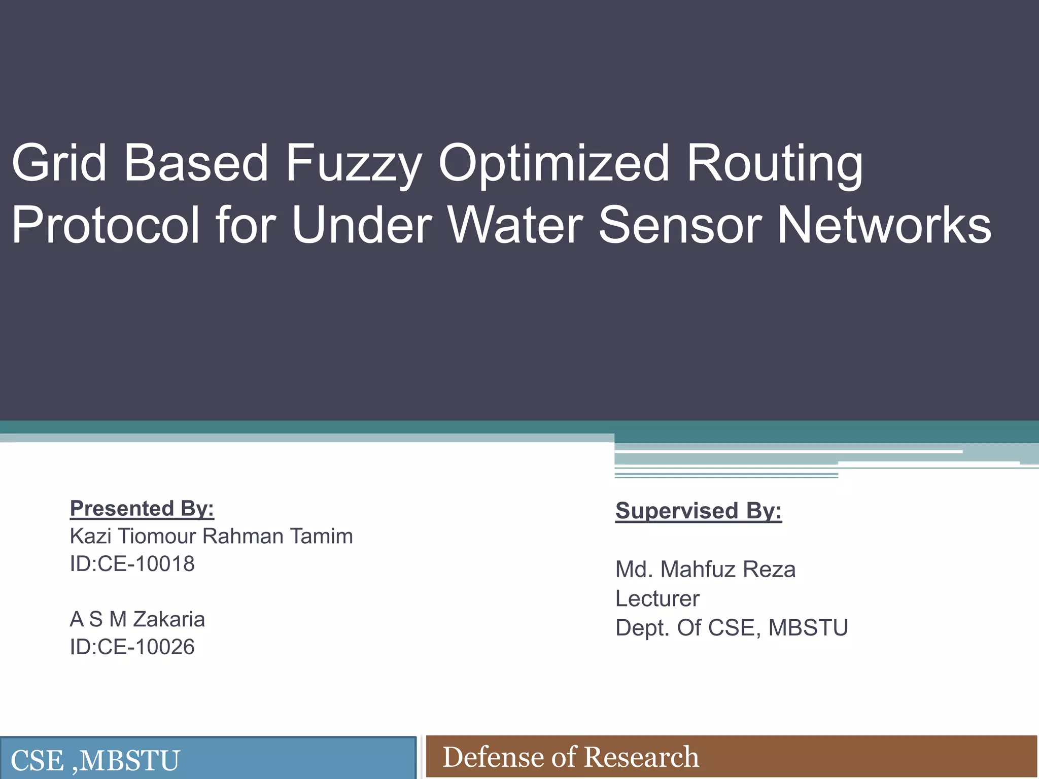 Grid Based Fuzzy Optimized Routing Protocol for Under Water Sensor Network | PPTX | Internet of ...
