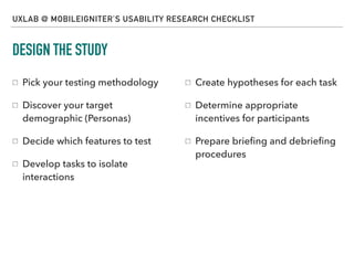 Usability Research Checklist | PDF