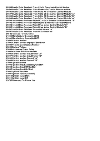 Full OBD2 Network Trouble Code List (UXXXX) | PDF