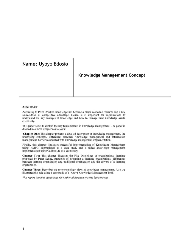 Concepts of Knowledge Management: Case Study -KPMG, Calibro,Knova | PDF