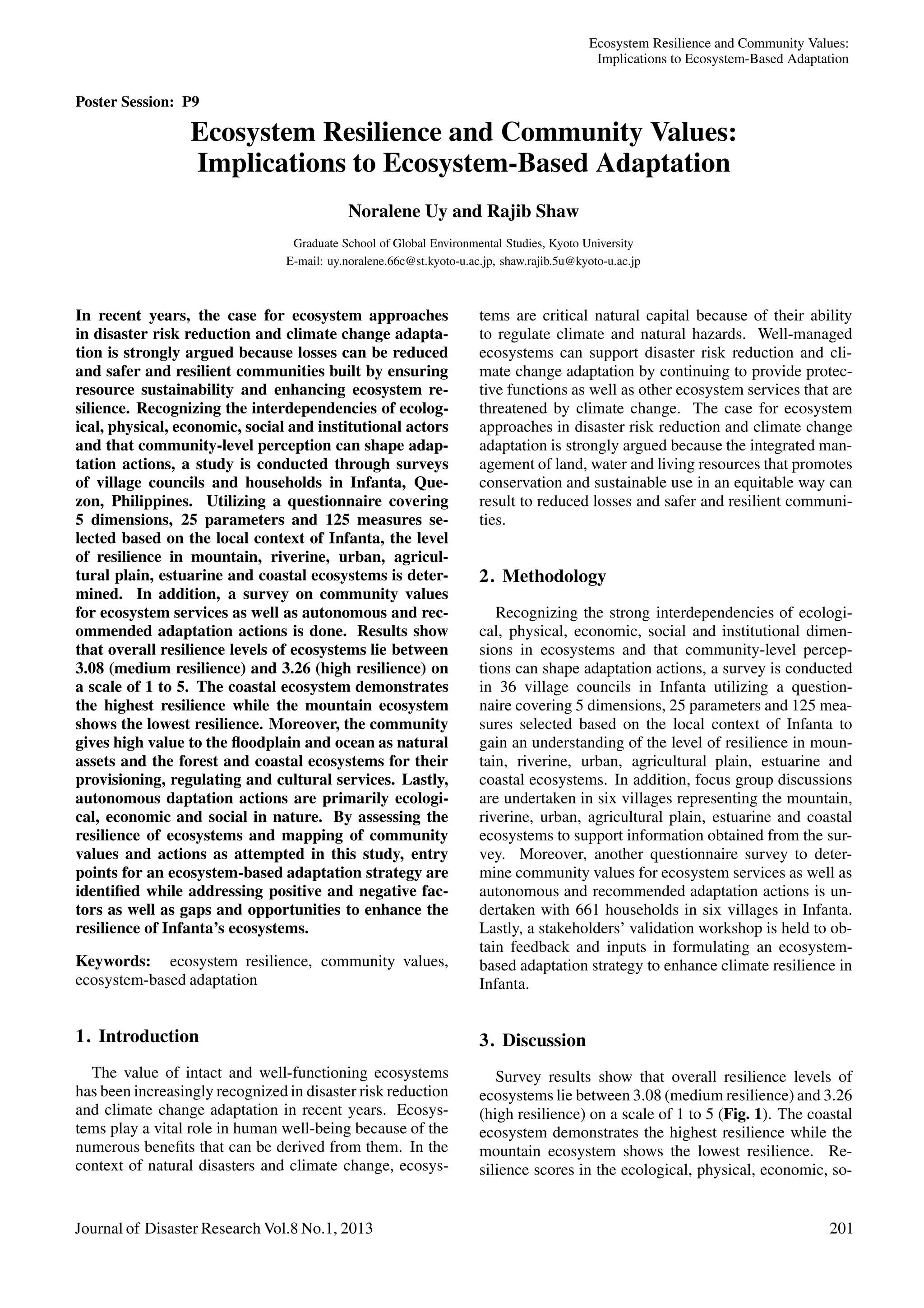 Ecosystem resilience and community values: Implications to ecosystem-based adaptation | PDF