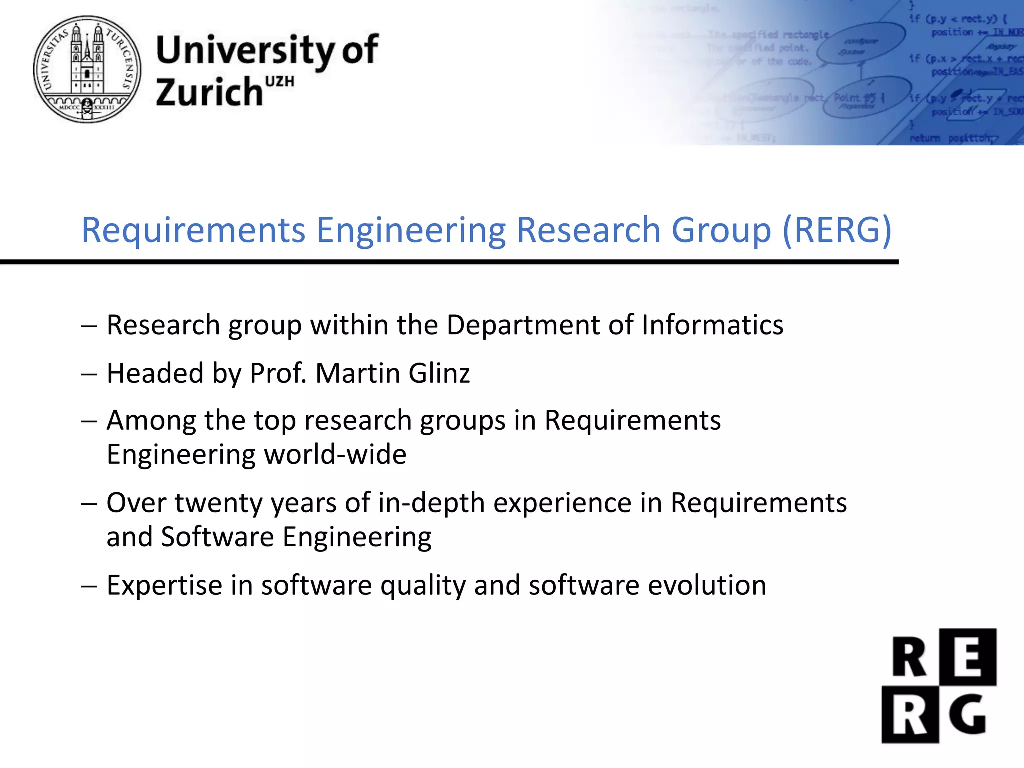 UZH - Role in SUPERSEDE project | PDF