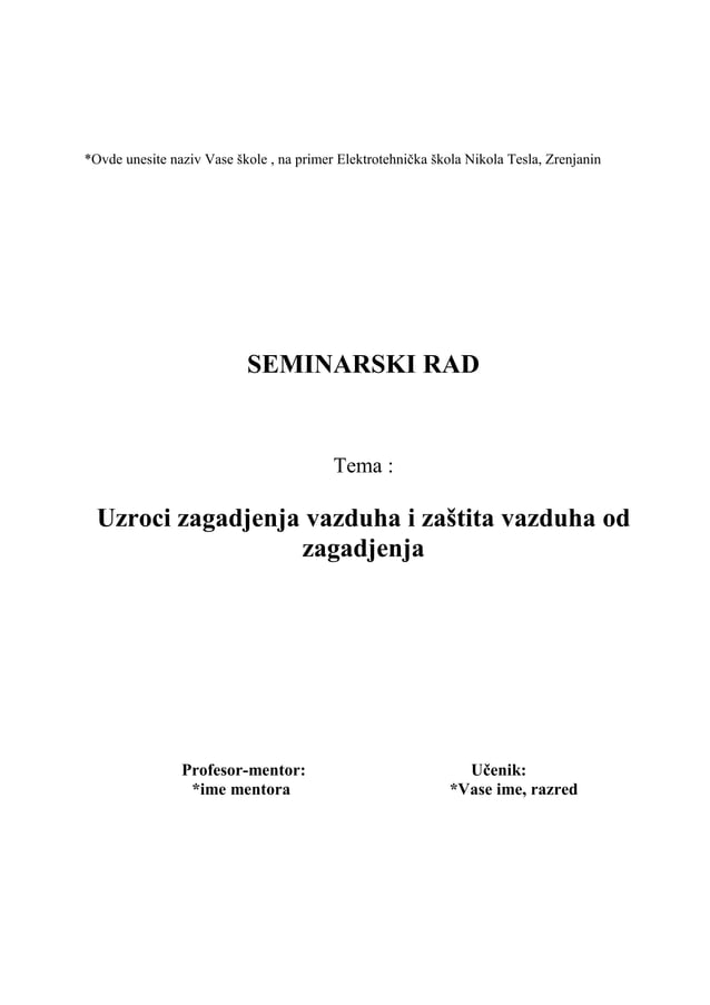 Uzroci zagadjenja vazduha i zastita vazduha od zagadjenja kraci | DOC