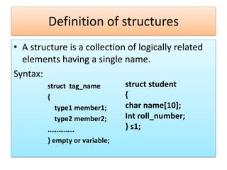 structures in C and Union in C, enumerated datatype | PPTX