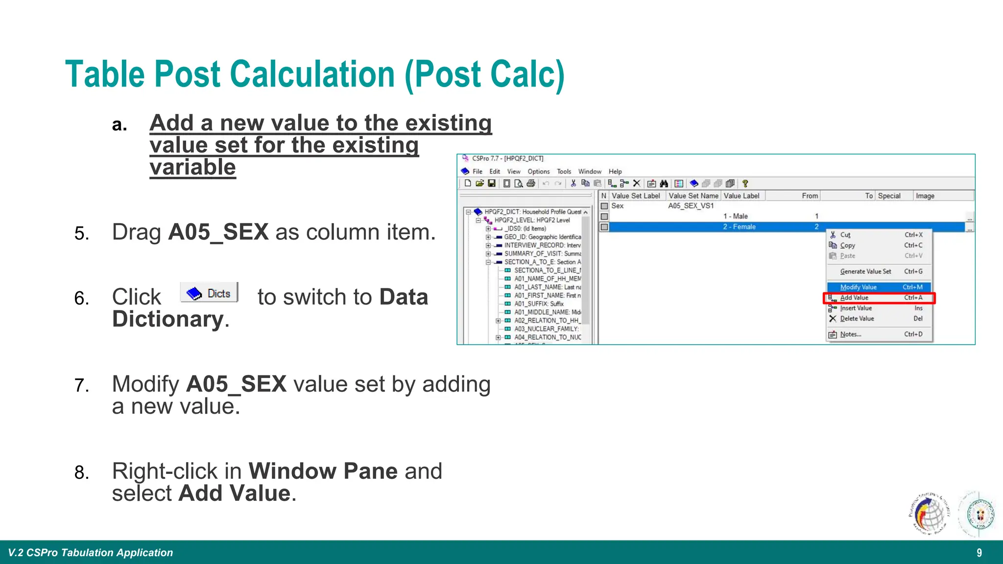 V.6 CSPro Tabulation Application_Creating Tables with PostCalc ...