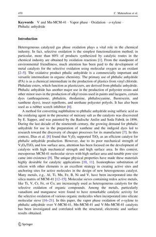 V mn-mcm-41 catalyst for the vapor phase oxidation of o-xylene | PDF