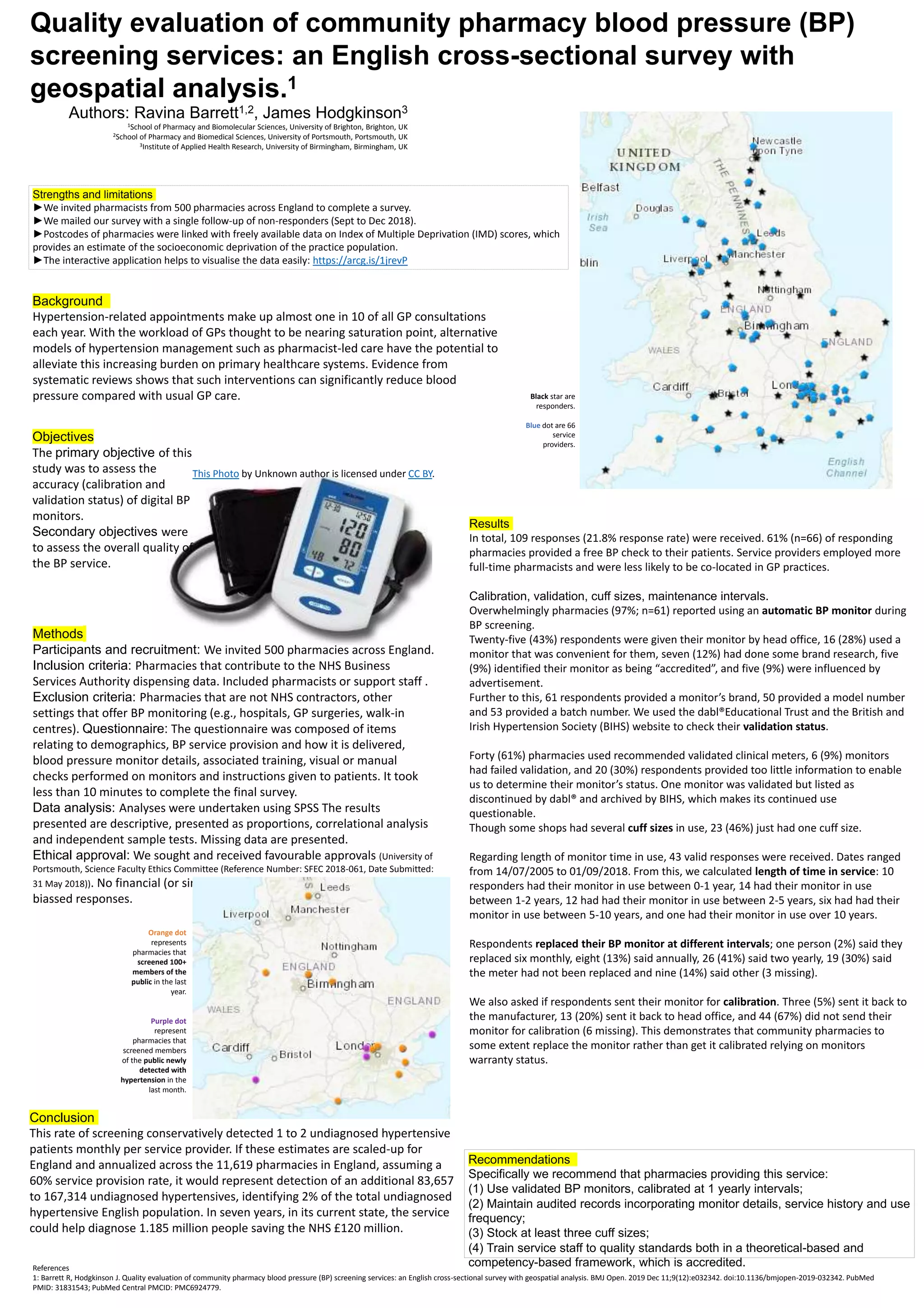 Quality evaluation of community pharmacy blood pressure (BP) screening ...