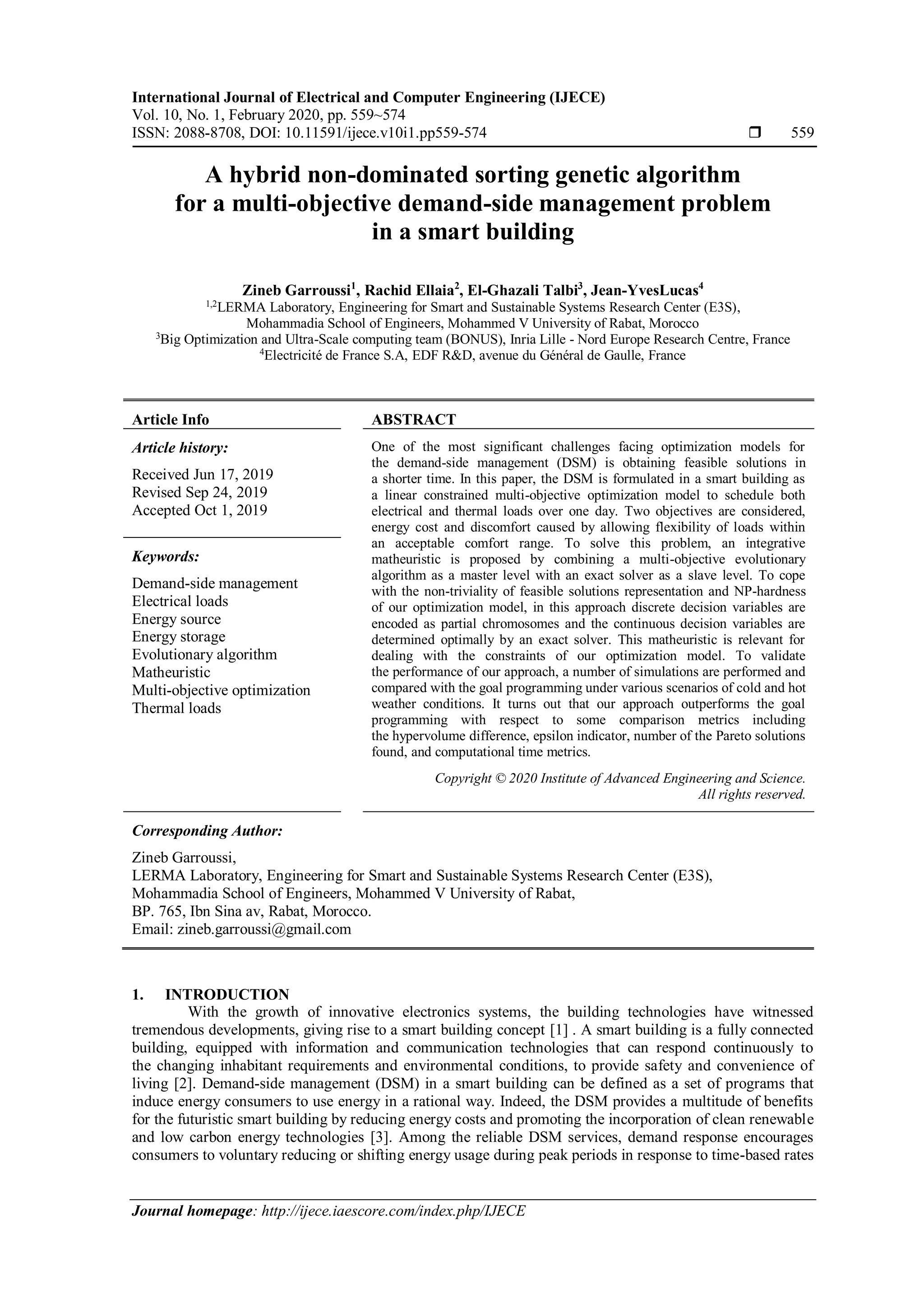 A hybrid non-dominated sorting genetic algorithm for a multi-objective demand-side management ...