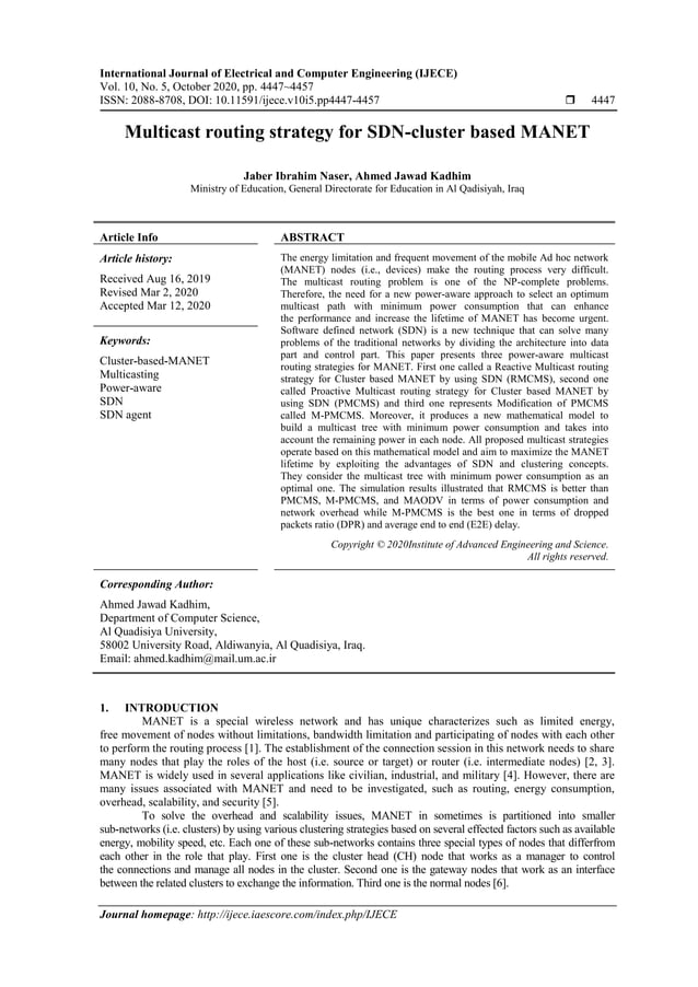 Multicast routing strategy for SDN-cluster based MANET | PDF
