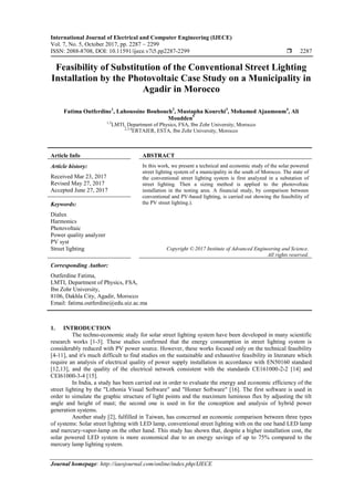 Feasibility of Substitution of the Conventional Street Lighting Installation by the Photovoltaic ...