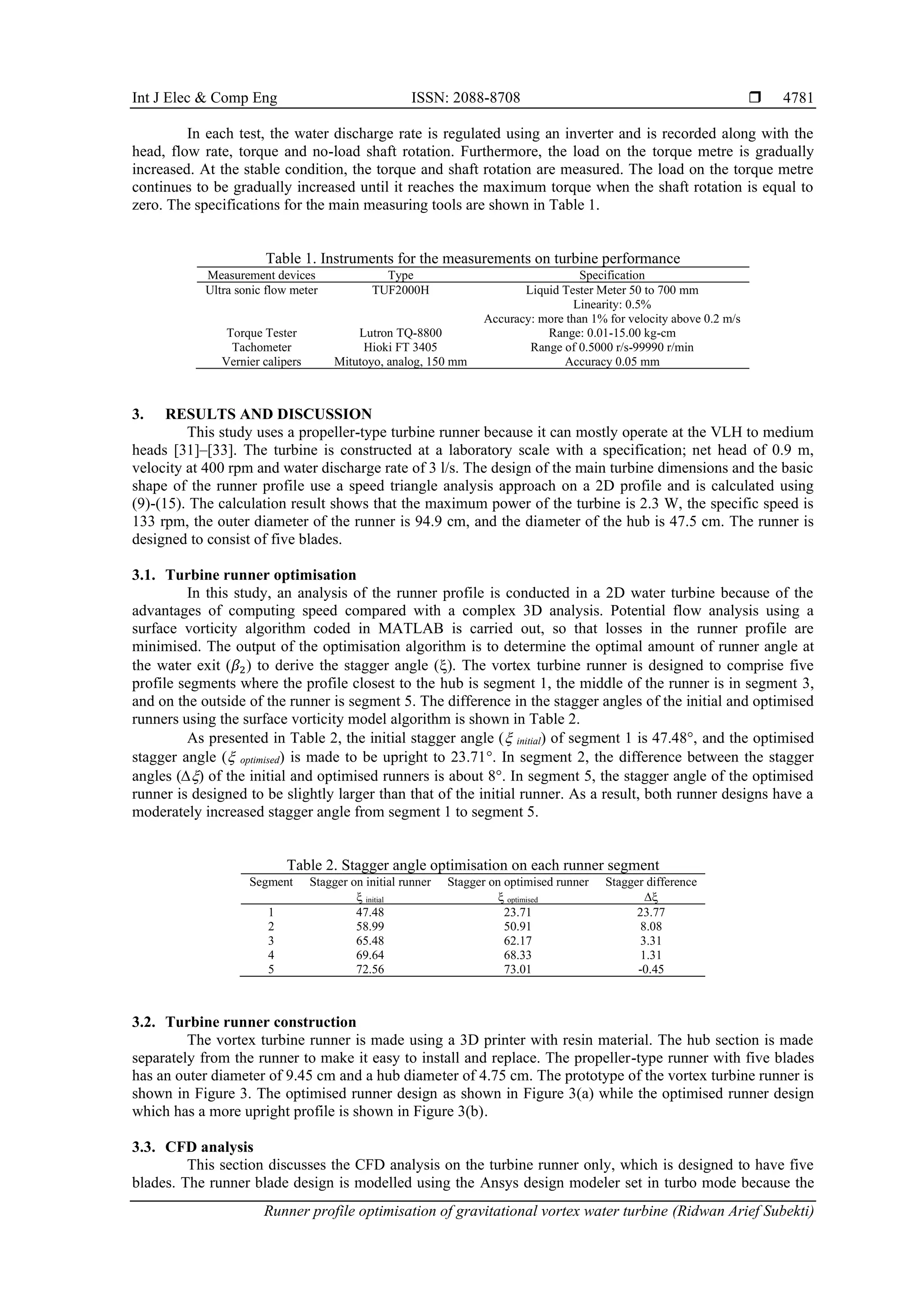 Runner profile optimisation of gravitational vortex water turbine | PDF