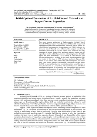 Initial Optimal Parameters of Artificial Neural Network and Support Vector Regression | PDF