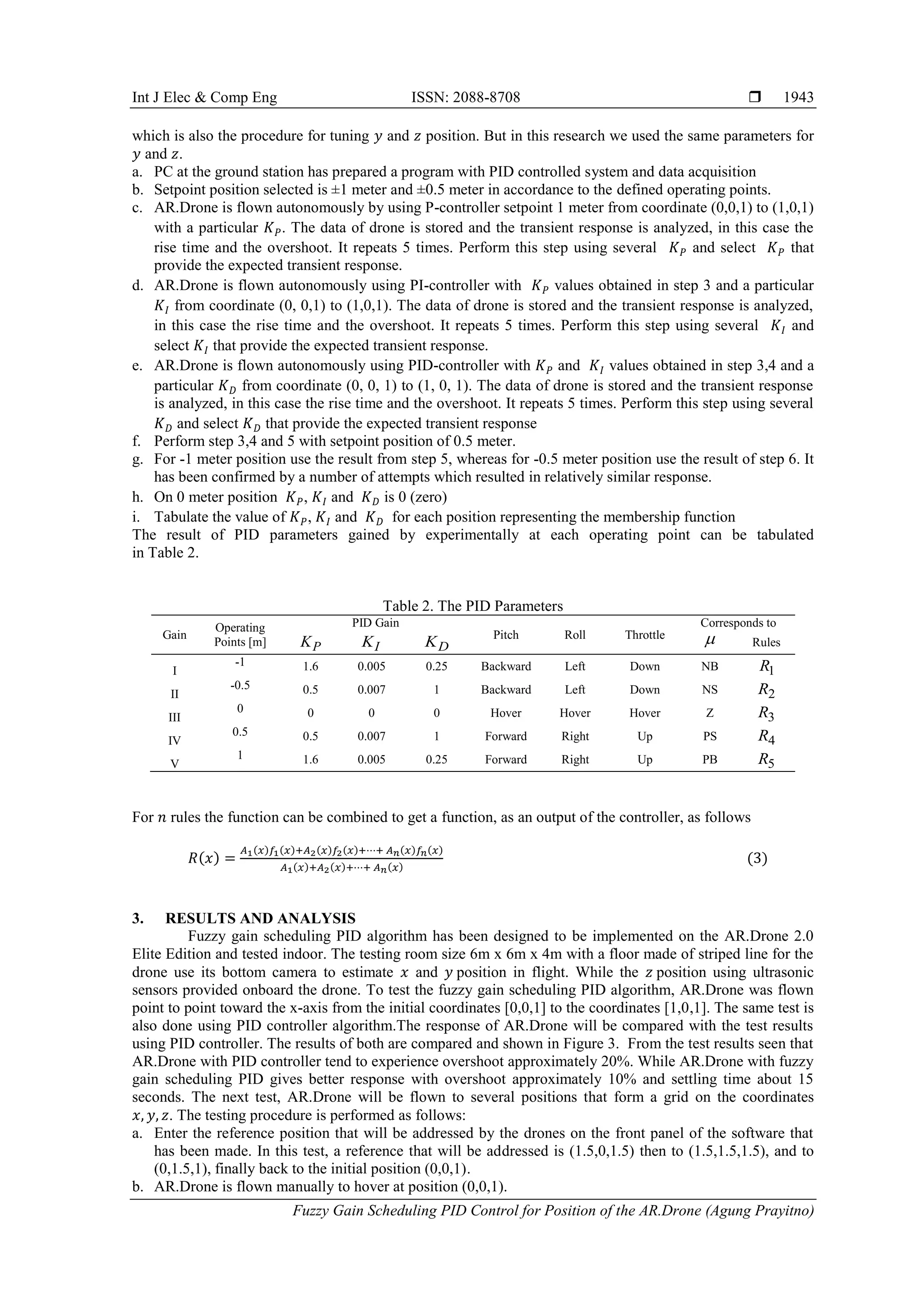 Fuzzy Gain Scheduling PID Control for Position of the AR.Drone | PDF
