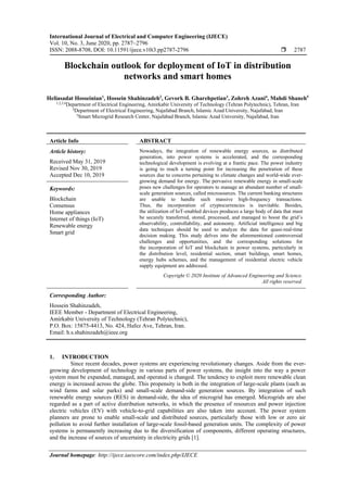 Blockchain outlook for deployment of IoT in distribution networks and ...