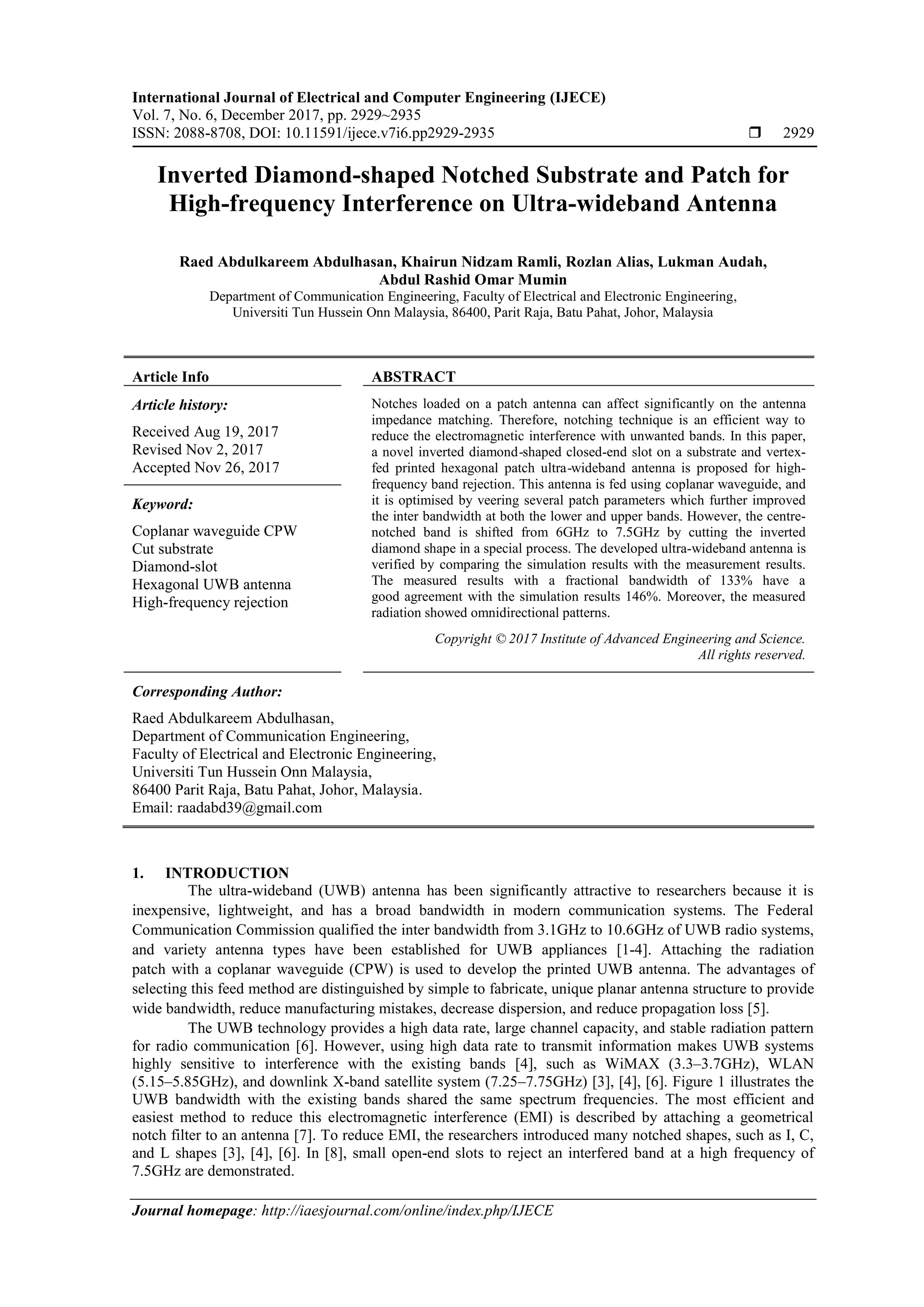 Inverted Diamond-shaped Notched Substrate and Patch for High-frequency ...