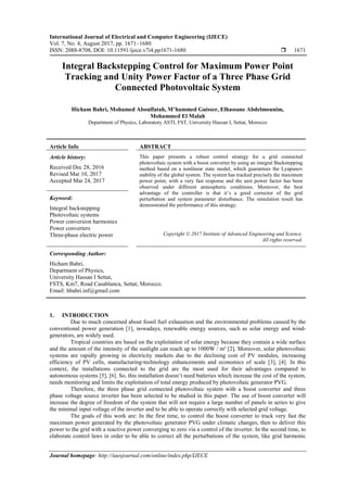 Integral Backstepping Control for Maximum Power Point Tracking and Unity Power Factor of a Three ...
