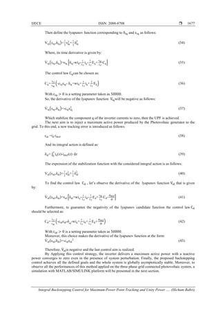 Integral Backstepping Control for Maximum Power Point Tracking and Unity Power Factor of a Three ...