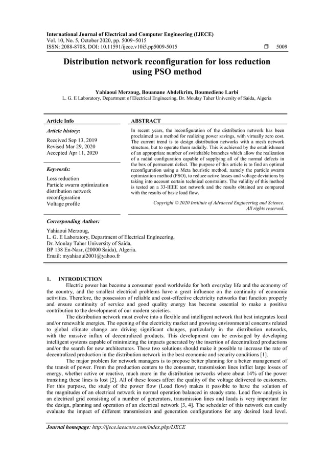 Distribution Network Reconfiguration For Loss Reduction Using Pso