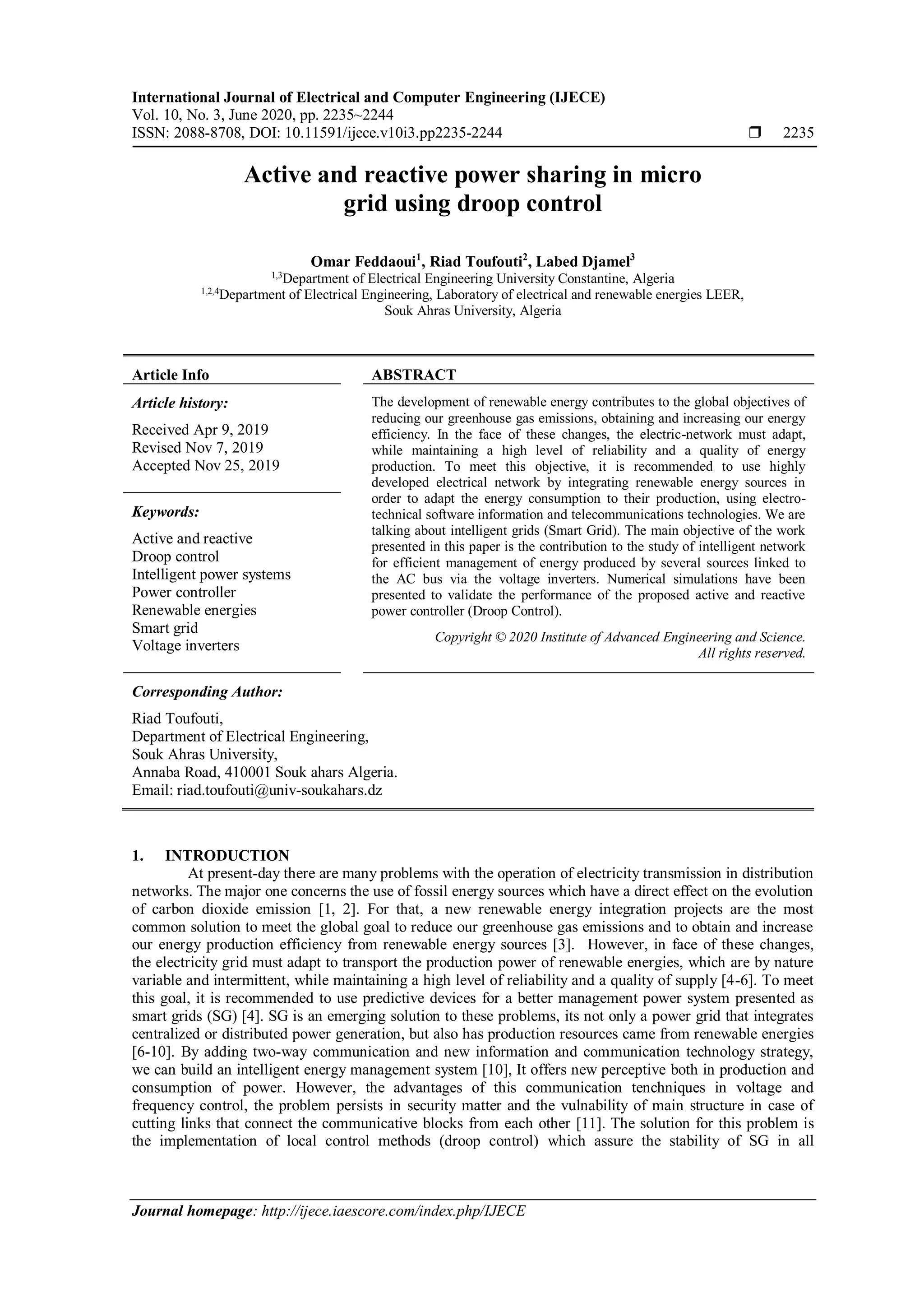 Active and reactive power sharing in micro grid using droop control | PDF