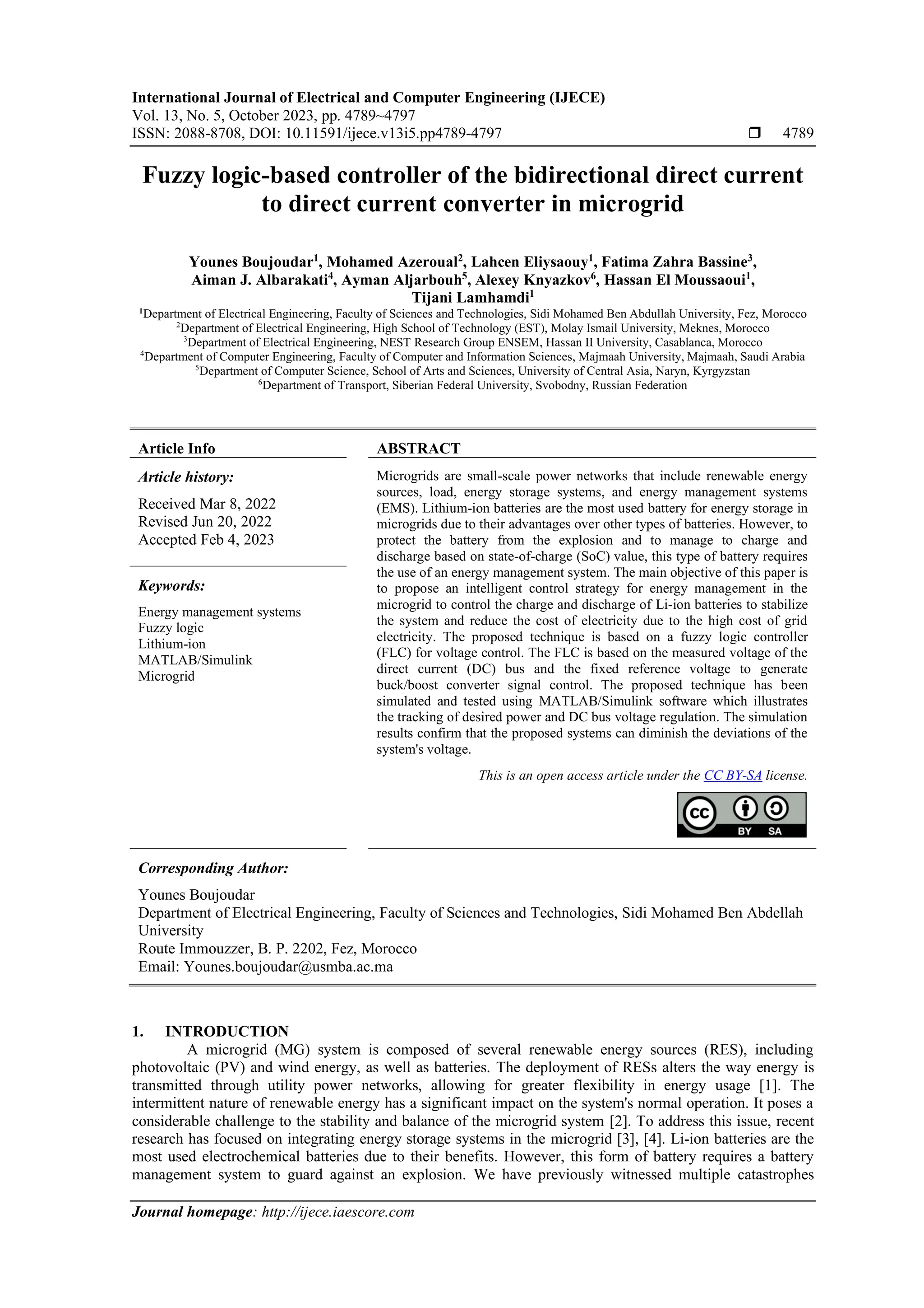 Fuzzy Logic Based Controller Of The Bidirectional Direct Current To Direct Current Converter In