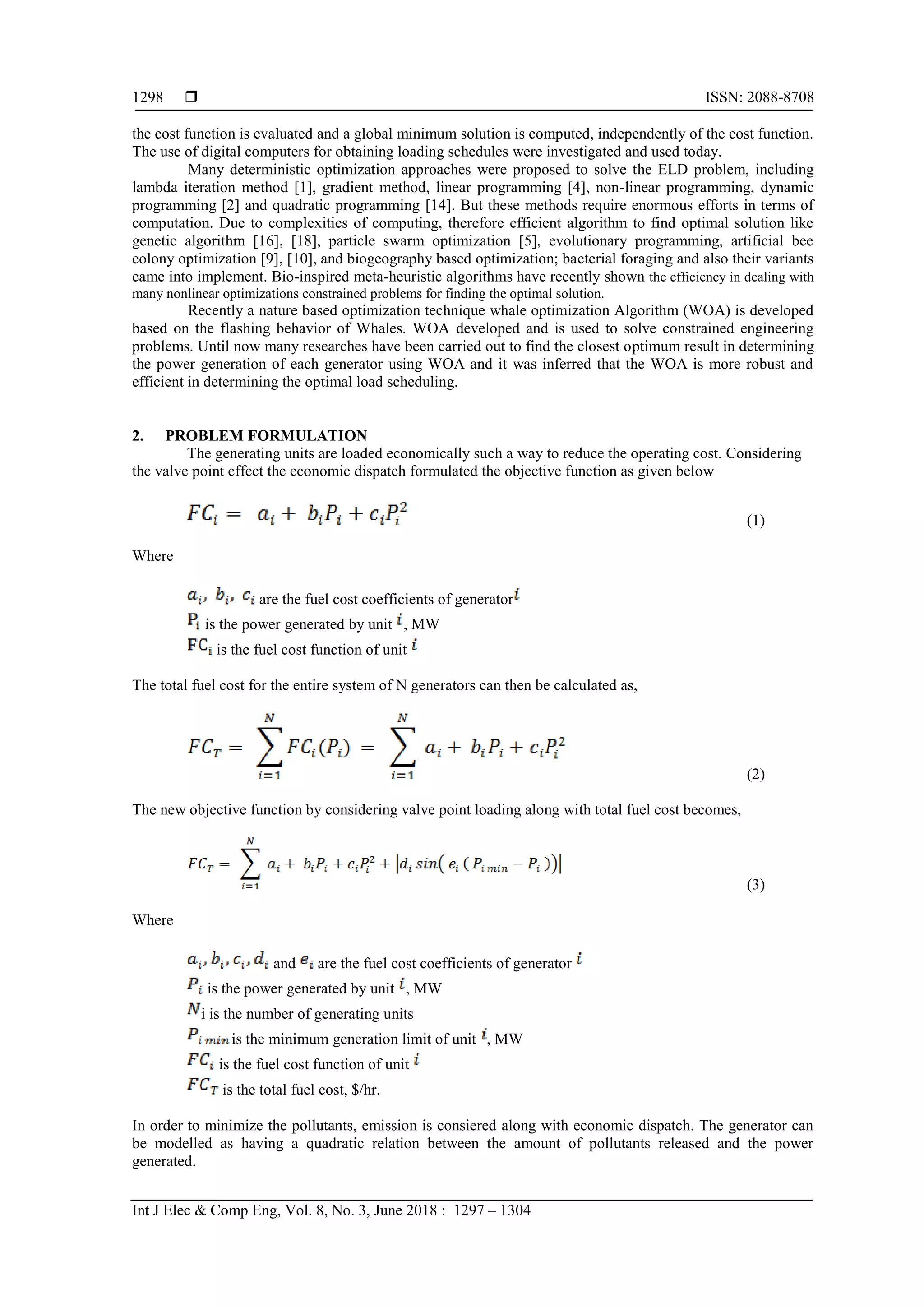 Economic and Emission Dispatch using Whale Optimization Algorithm (WOA) | PDF