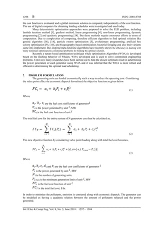 Economic and Emission Dispatch using Whale Optimization Algorithm (WOA) | PDF
