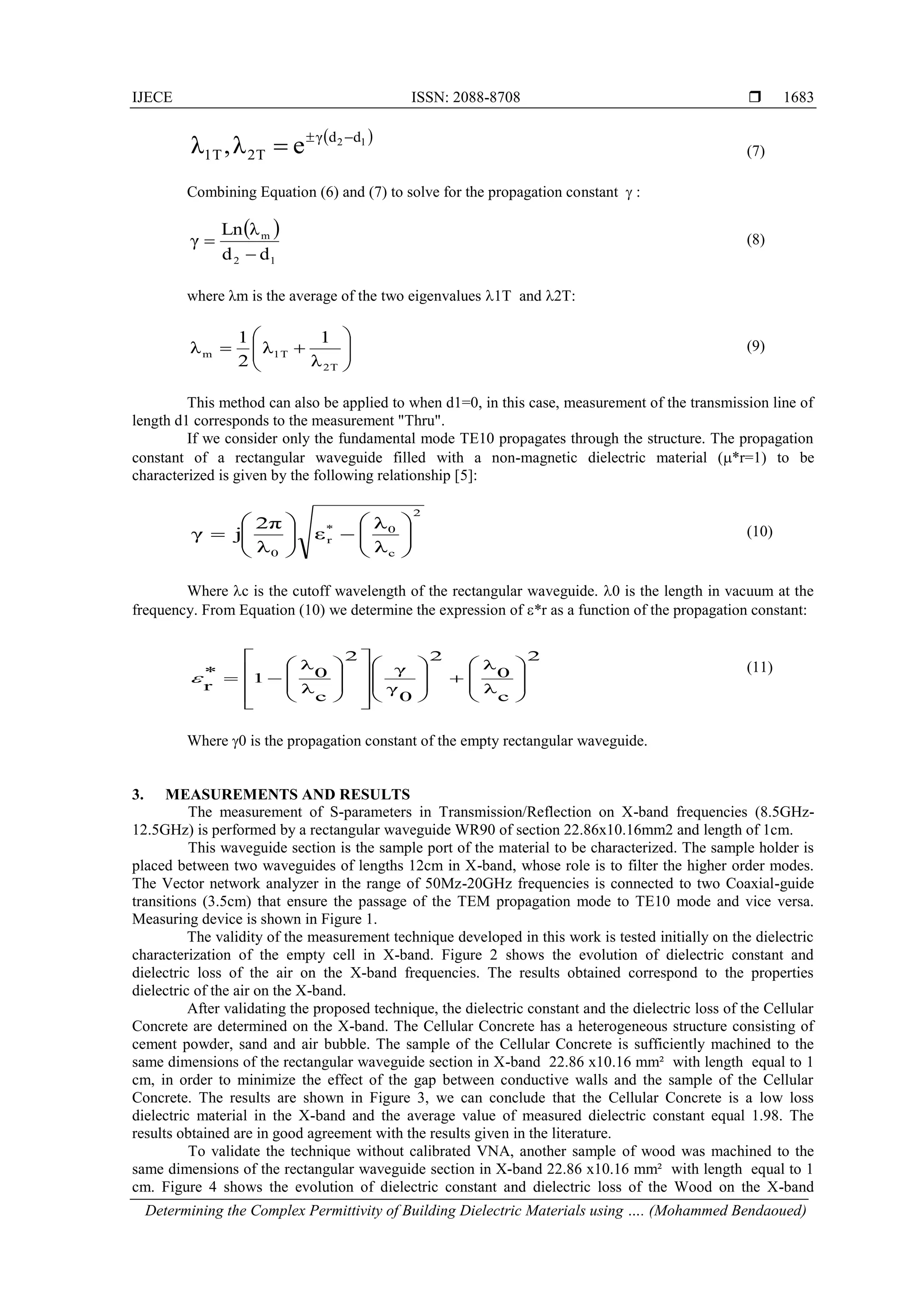 Determining The Complex Permittivity Of Building Dielectric Materials Using A Propagation