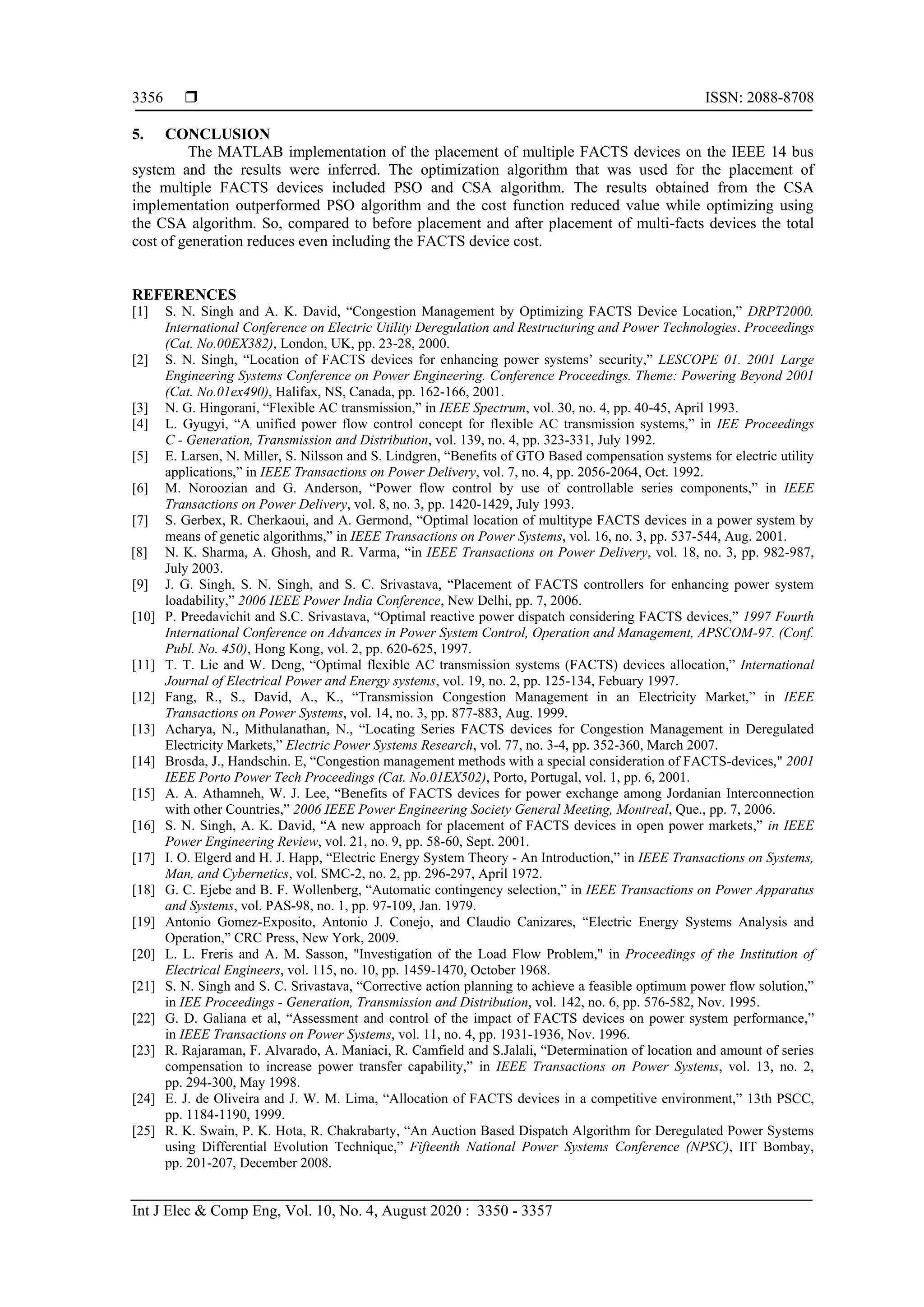 Optimized Placement Of Multiple Facts Devices Using Pso And Csa Algorithms Pdf