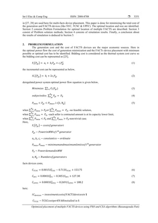 Optimized placement of multiple FACTS devices using PSO and CSA algorithms | PDF