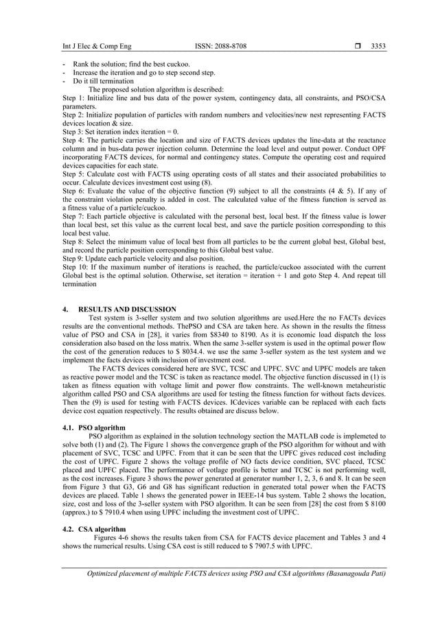 Optimized placement of multiple FACTS devices using PSO and CSA algorithms | PDF