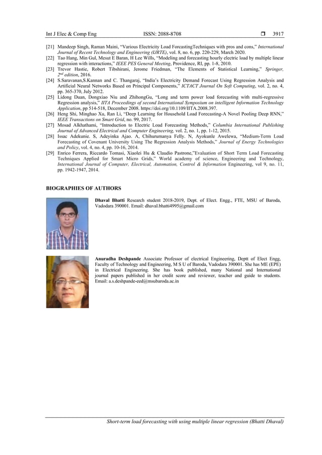 Short Term Load Forecasting With Using Multiple Linear Regression Pdf 2180