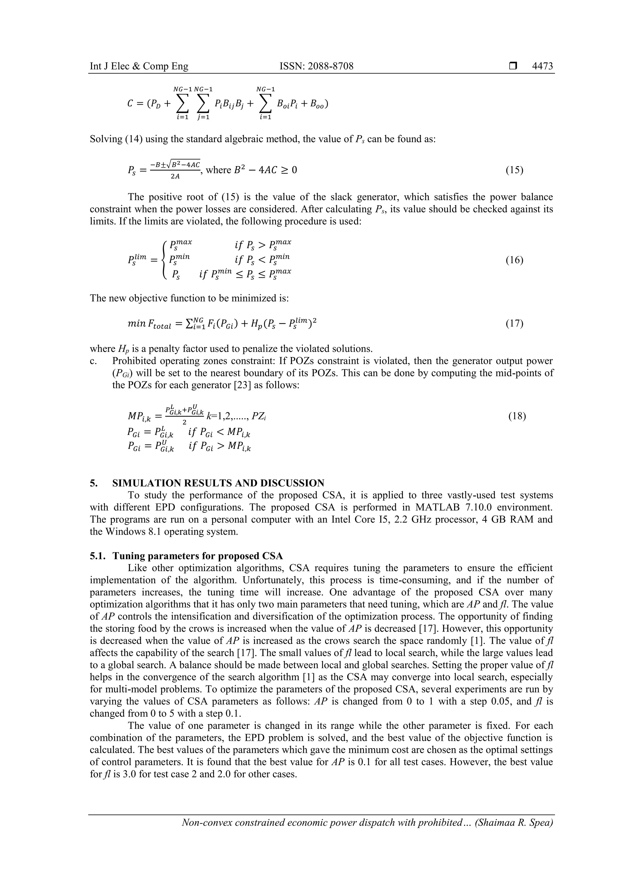 Non Convex Constrained Economic Power Dispatch With Prohibited