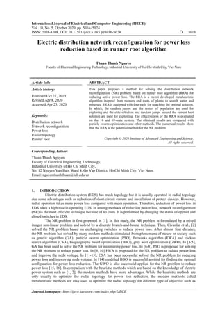 Electric distribution network reconfiguration for power loss reduction ...