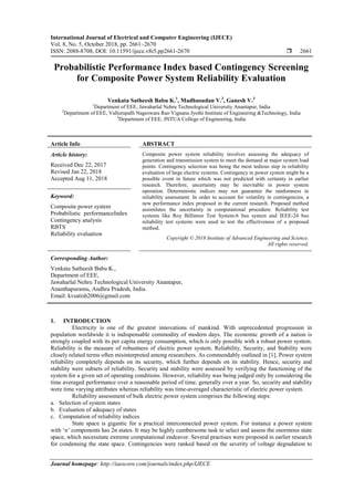 Probabilistic Performance Index based Contingency Screening for Composite Power System ...