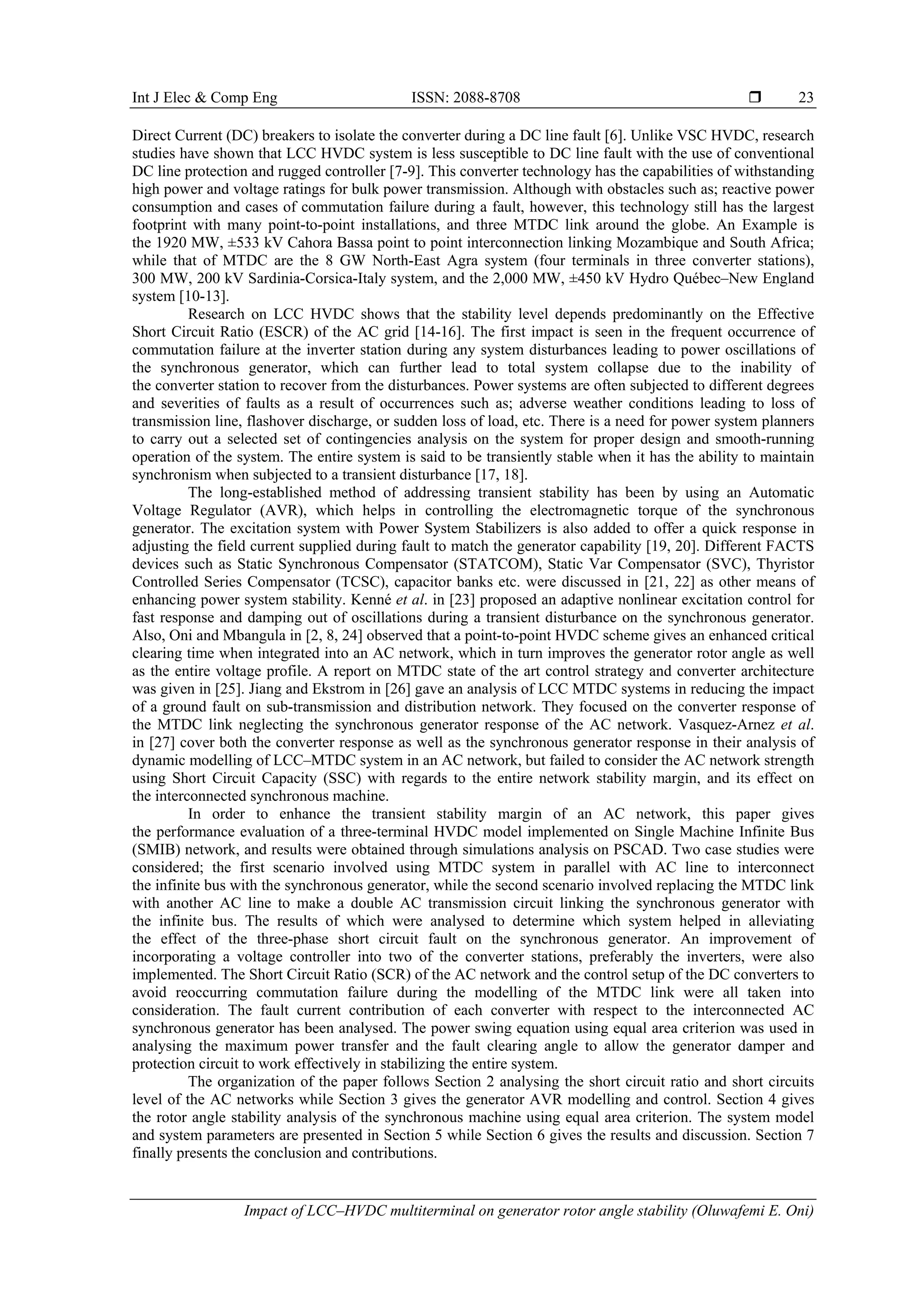 Impact of LCC–HVDC multiterminal on generator rotor angle stability | PDF