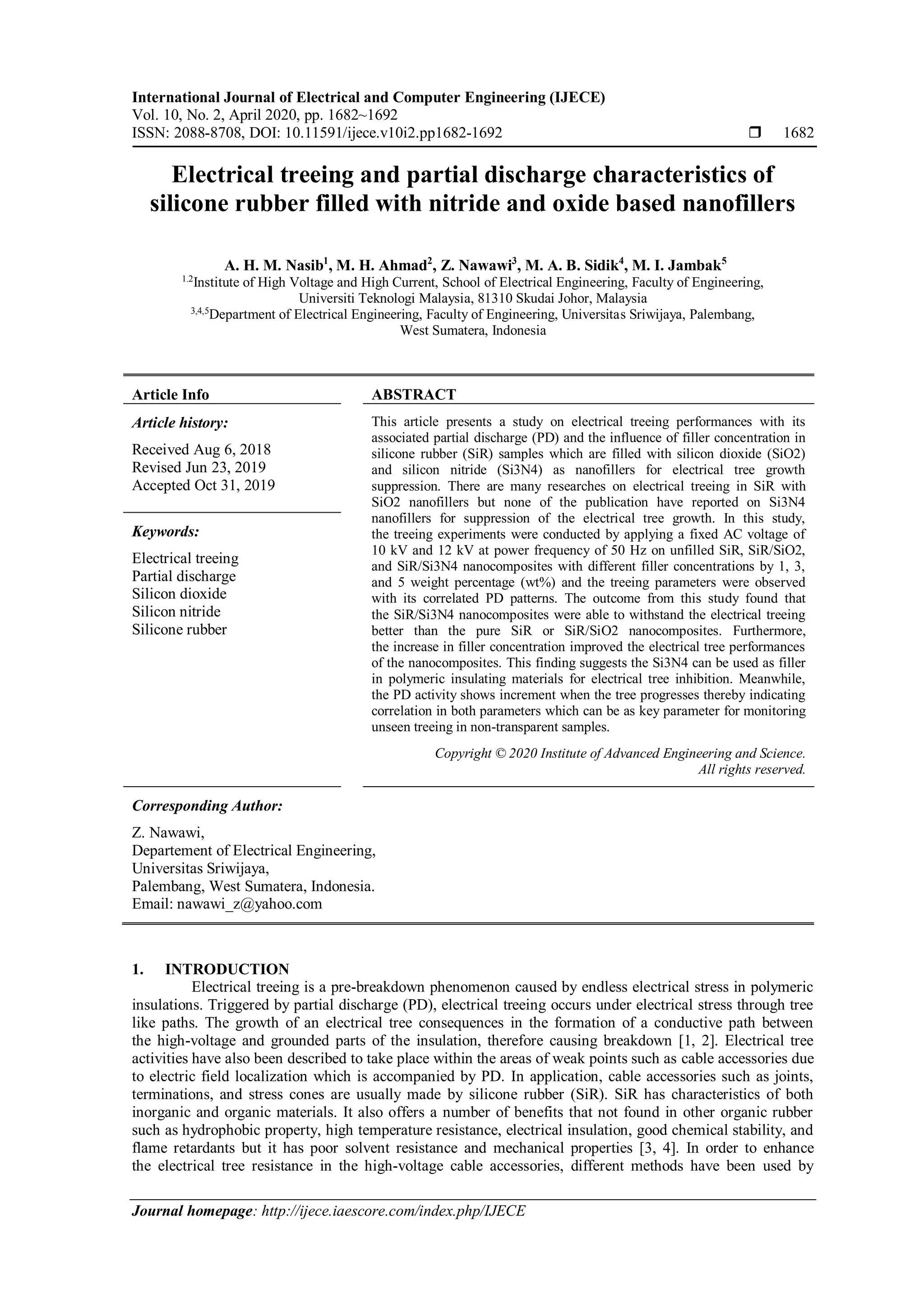Electrical treeing and partial discharge characteristics of silicone ...