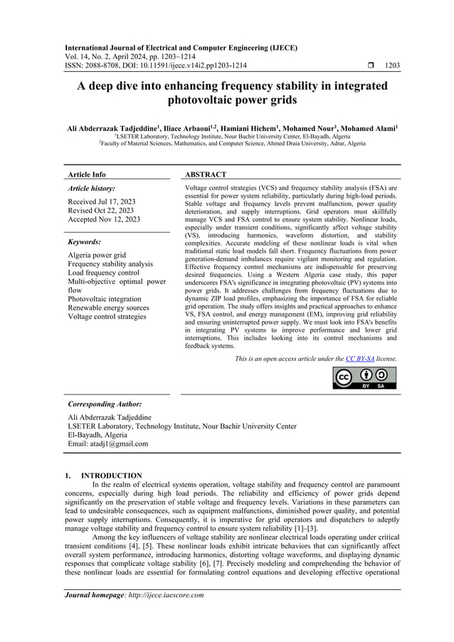 A deep dive into enhancing frequency stability in integrated photovoltaic power grids | PDF