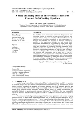 A Study of Shading Effect on Photovoltaic Modules with Proposed P&O Checking Algorithm | PDF