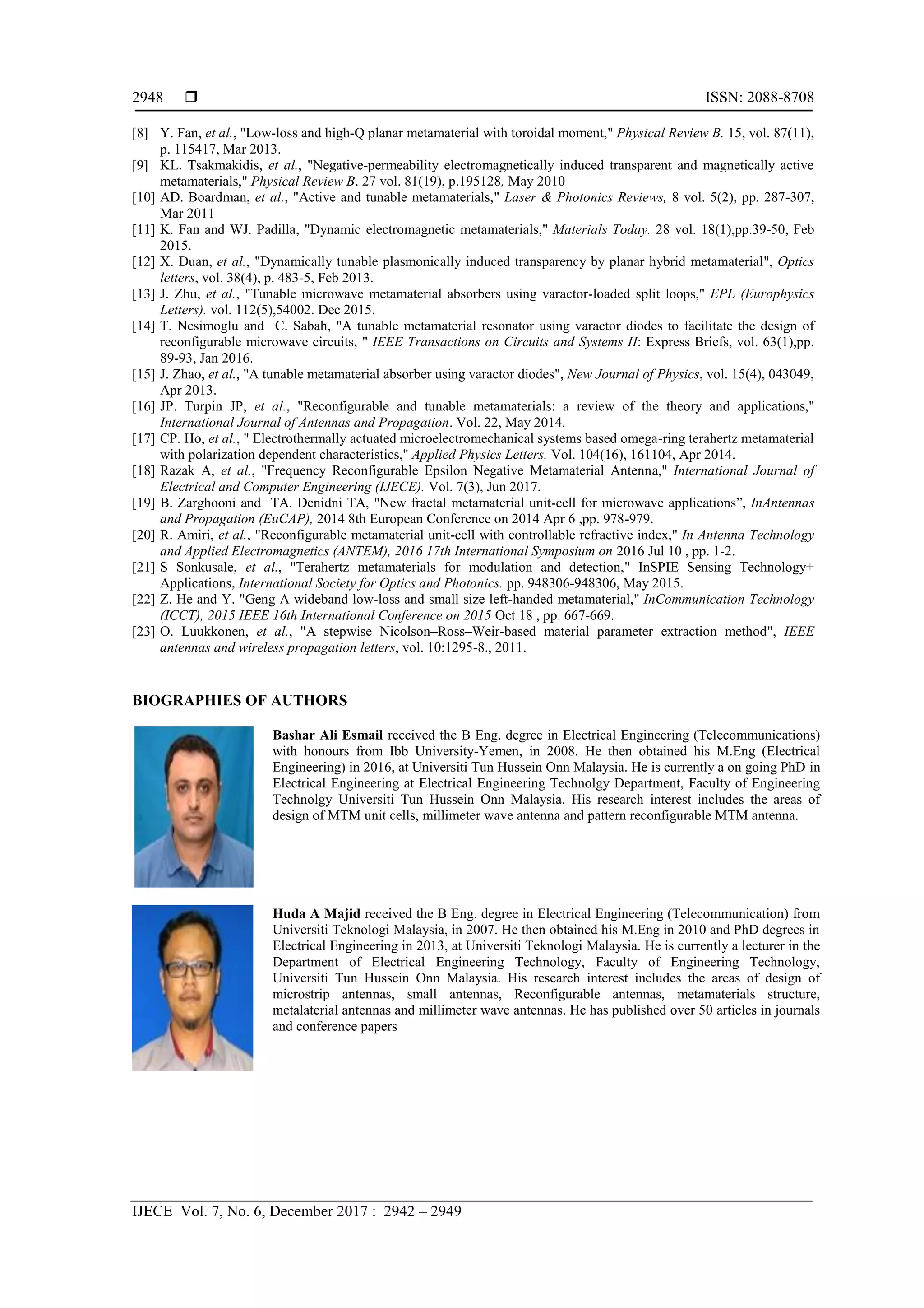 Reconfigurable Metamaterial Structure at Millimeter Wave Frequency ...