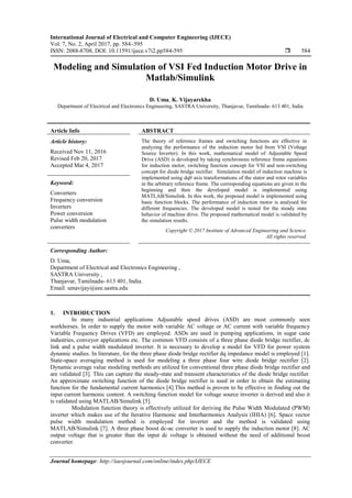Modeling and Simulation of VSI Fed Induction Motor Drive in Matlab/Simulink | PDF