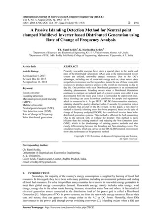 A Passive Islanding Detection Method for Neutral point clamped Multilevel Inverter based ...