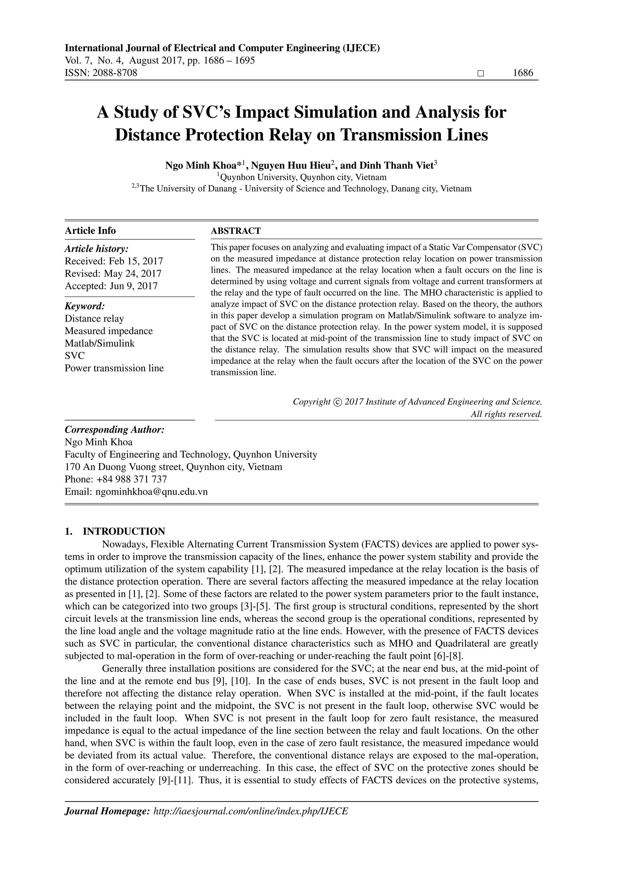 A Study of SVC’s Impact Simulation and Analysis for Distance Protection ...