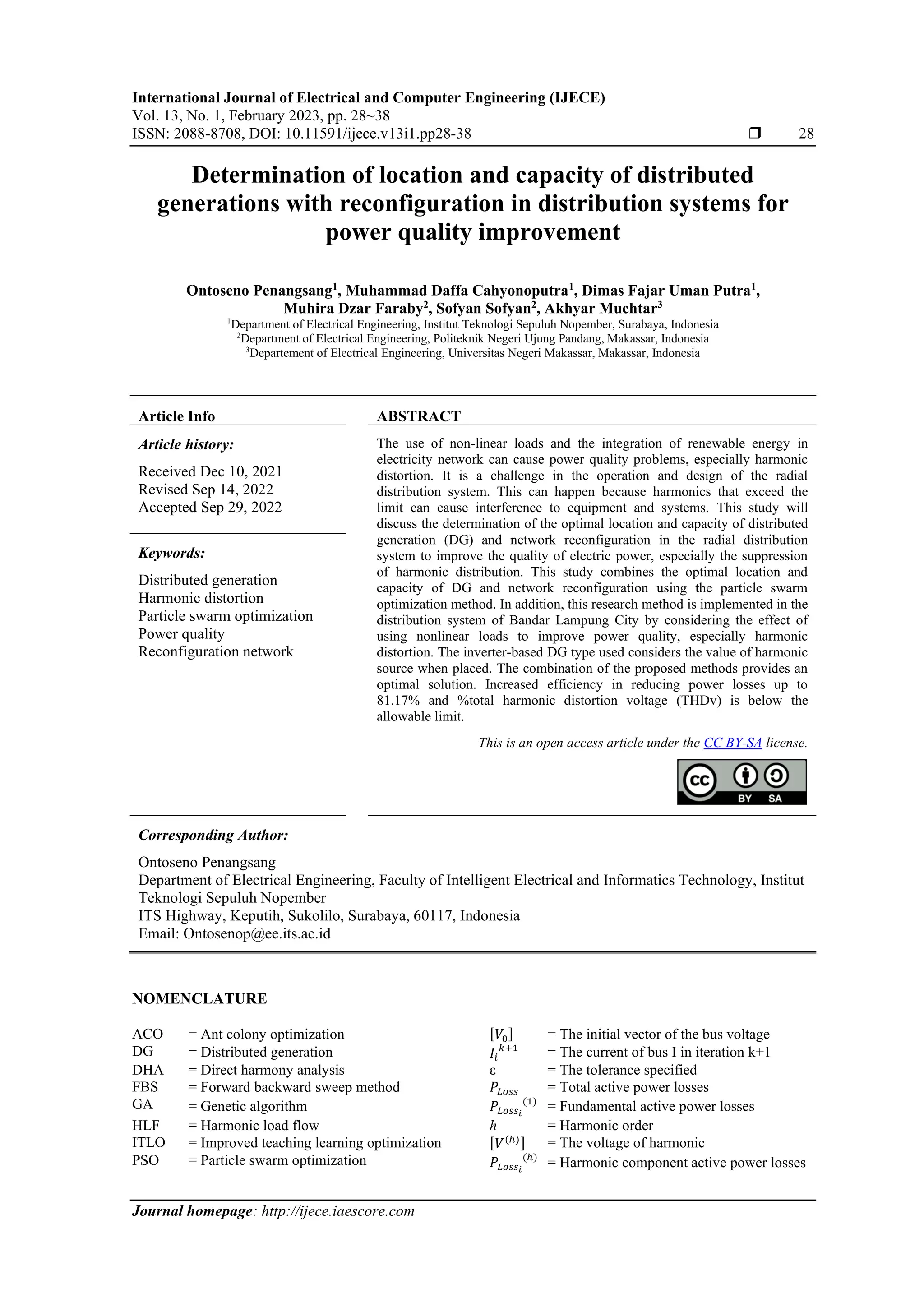 Determination of location and capacity of distributed generations with ...