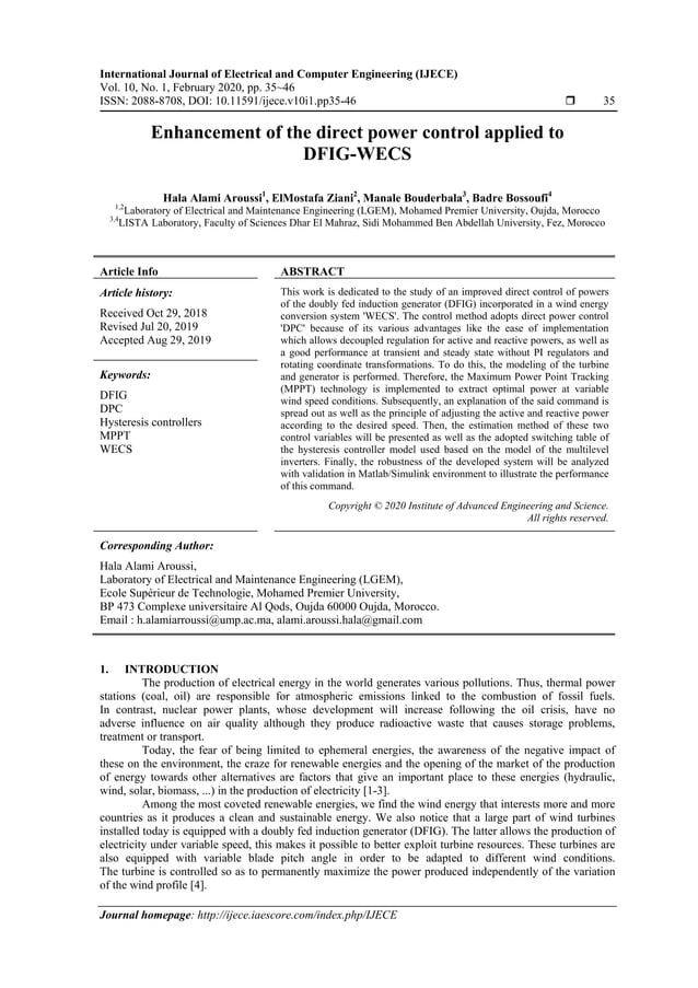 Enhancement of the direct power control applied to DFIG-WECS | PDF