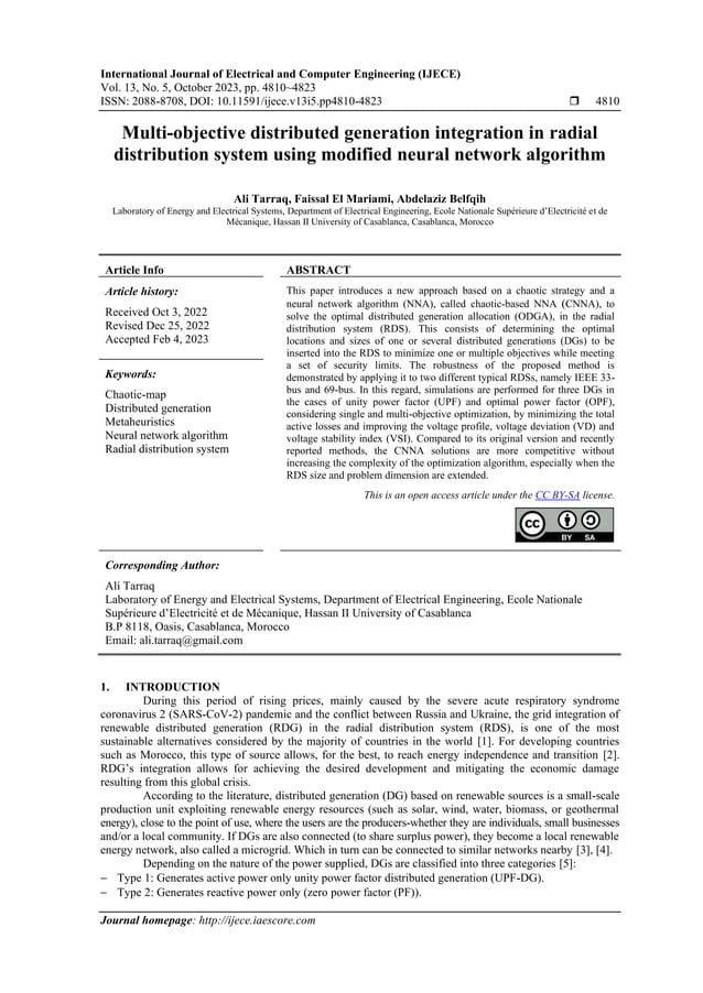 Multi Objective Distributed Generation Integration In Radial Distribution System Using Modified
