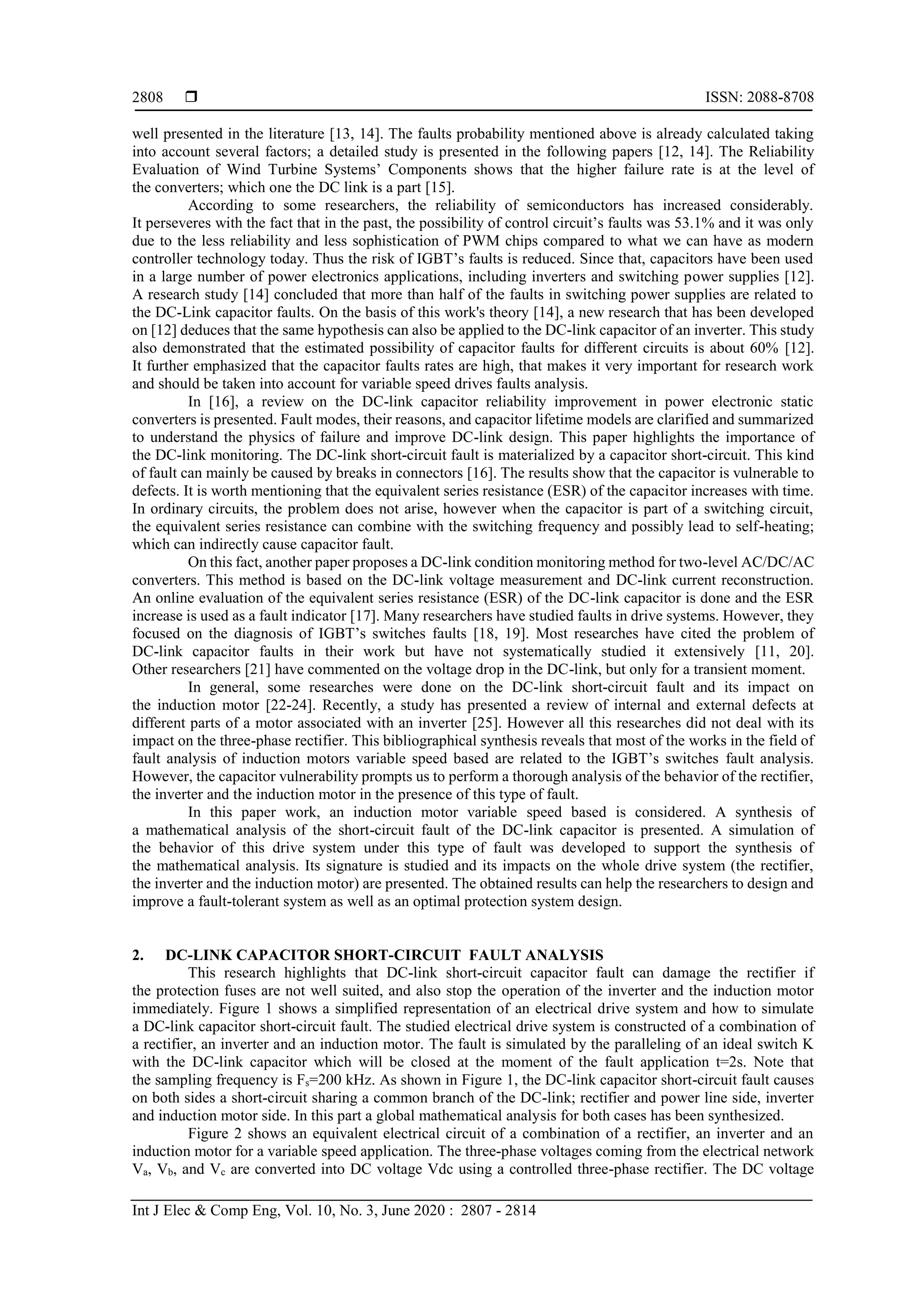 Short-circuit fault diagnosis of the DC-Link capacitor and its impact ...