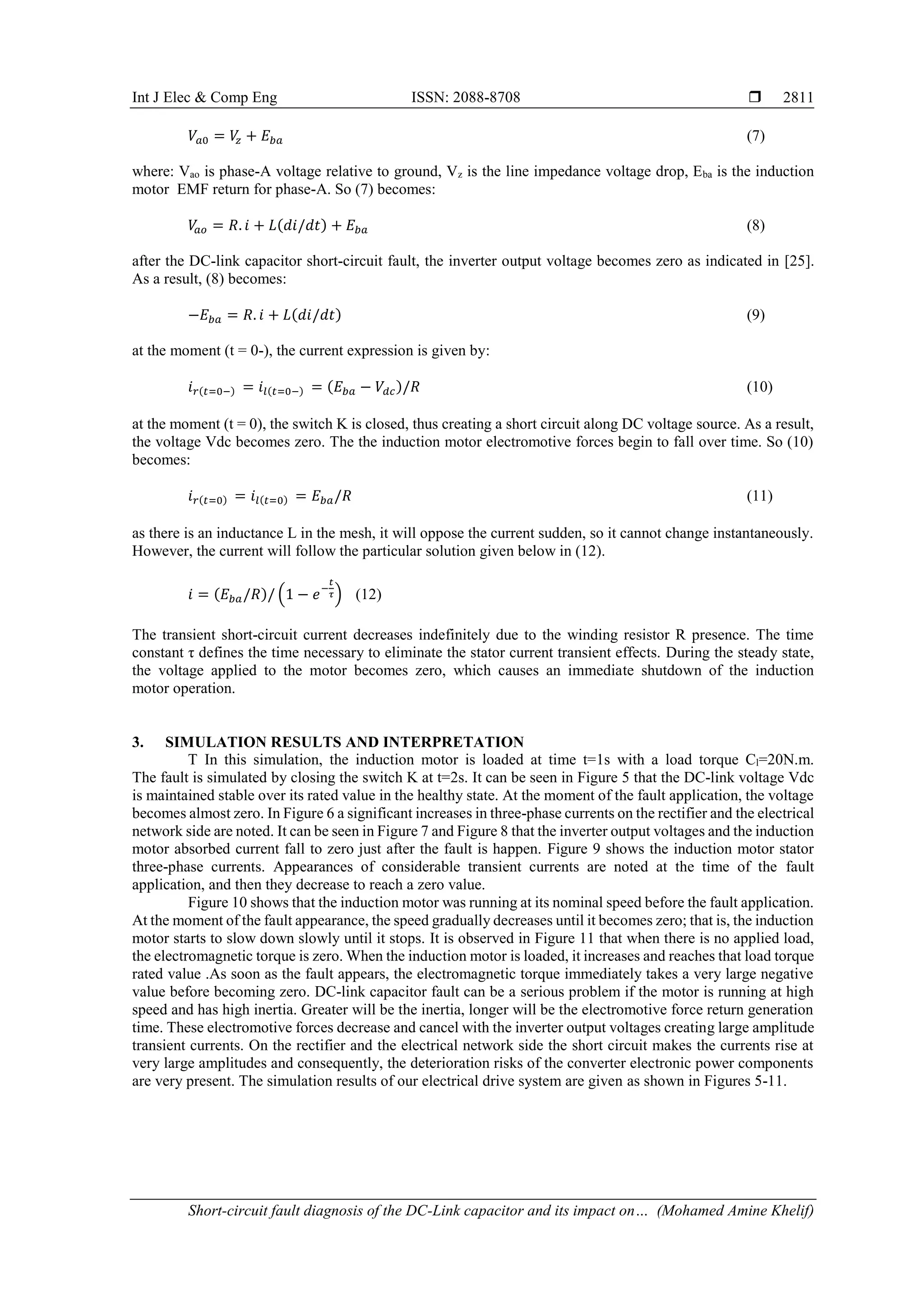 Short-circuit fault diagnosis of the DC-Link capacitor and its impact ...