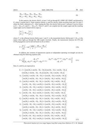 Theoretical Analysis of a two-stage Sagnac loop filter Using Jones Matrices | PDF | Physics ...