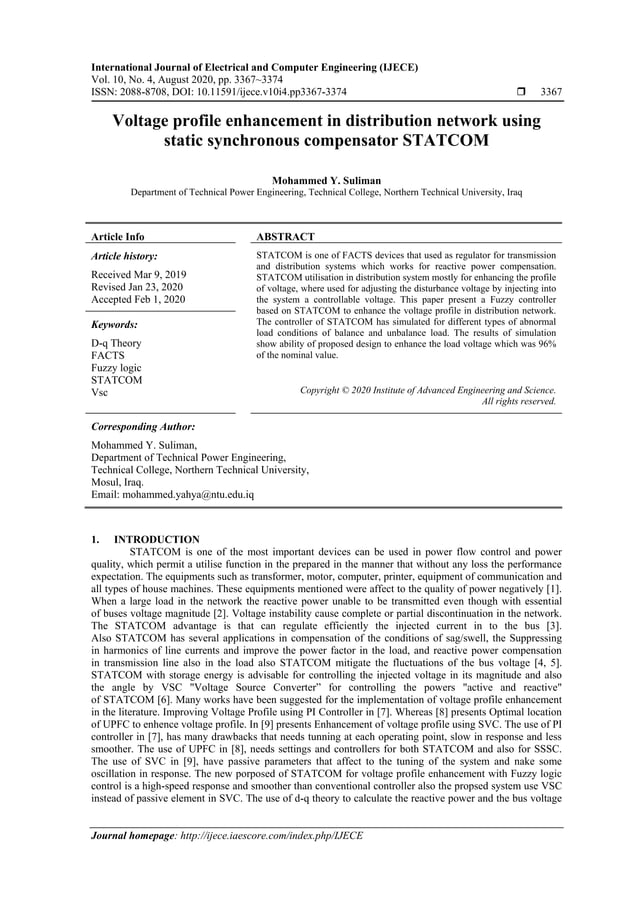 Voltage Profile Enhancement In Distribution Network Using Static