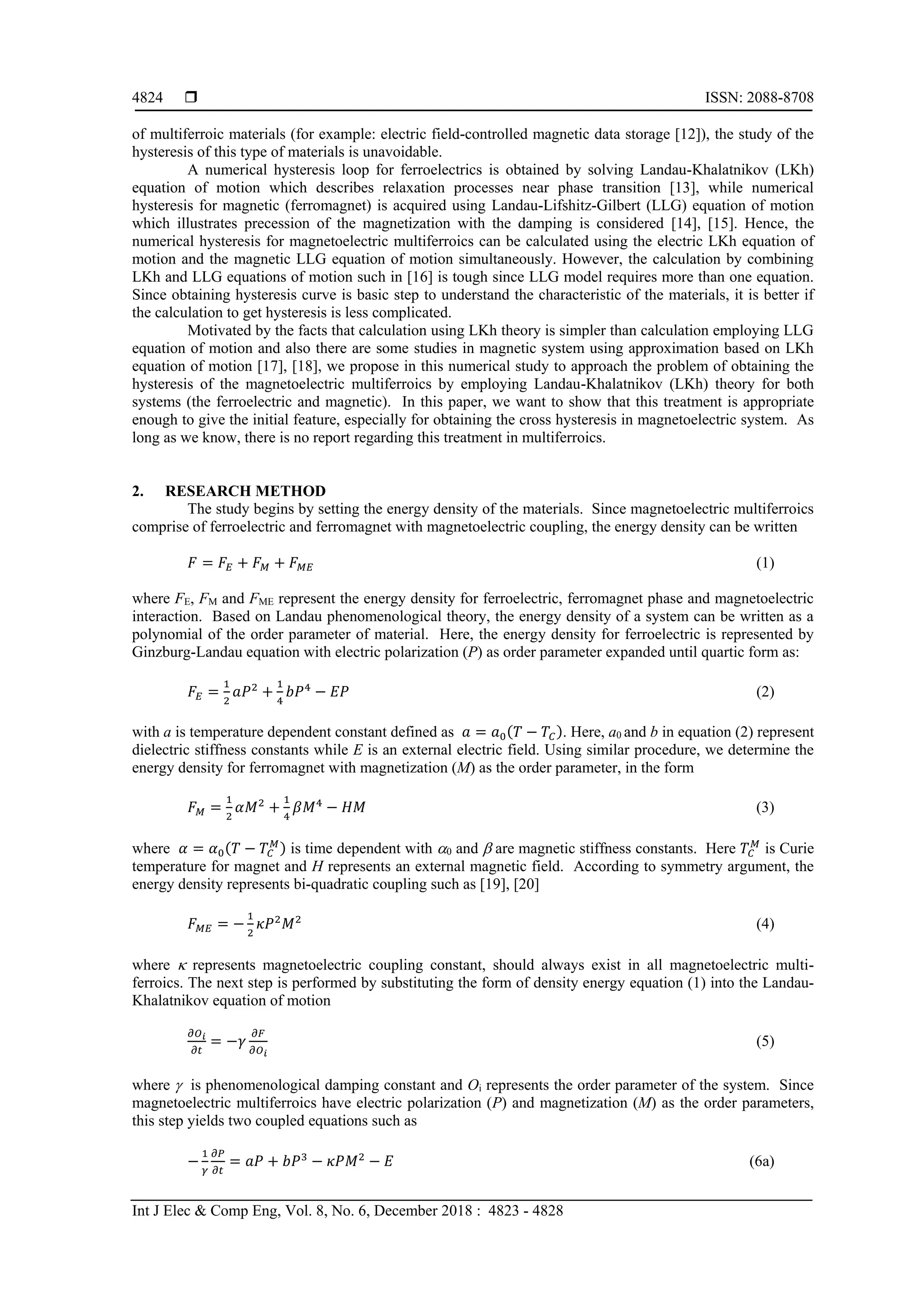 Hysteresis Loops for Magnetoelectric Multiferroics Using Landau-Khalatnikov Theory | PDF